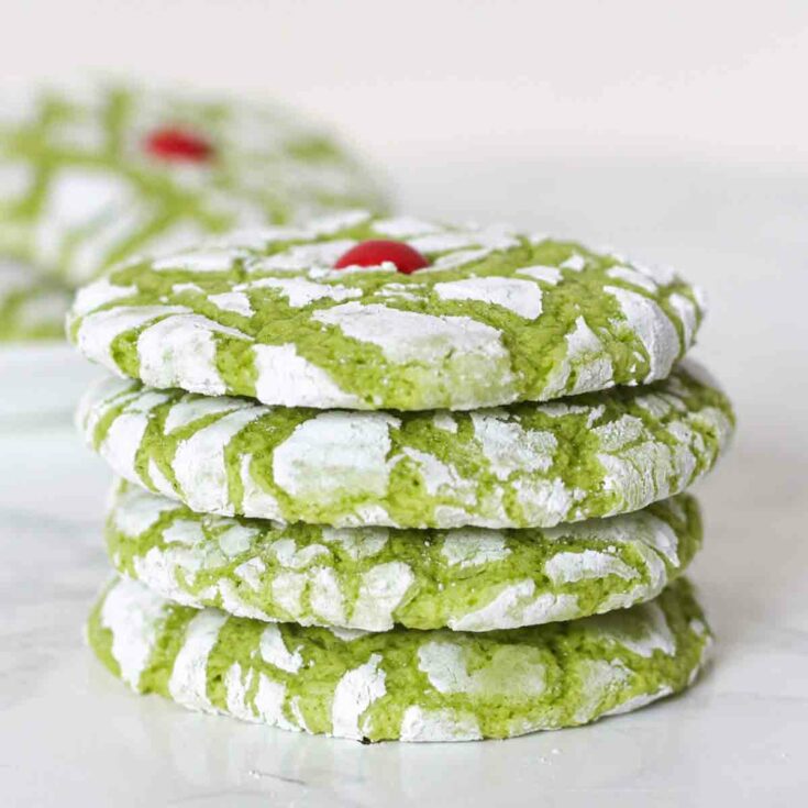 Grinch Crinkle Cookies (Vegan) - BakedbyClo | Vegan Dessert Blog